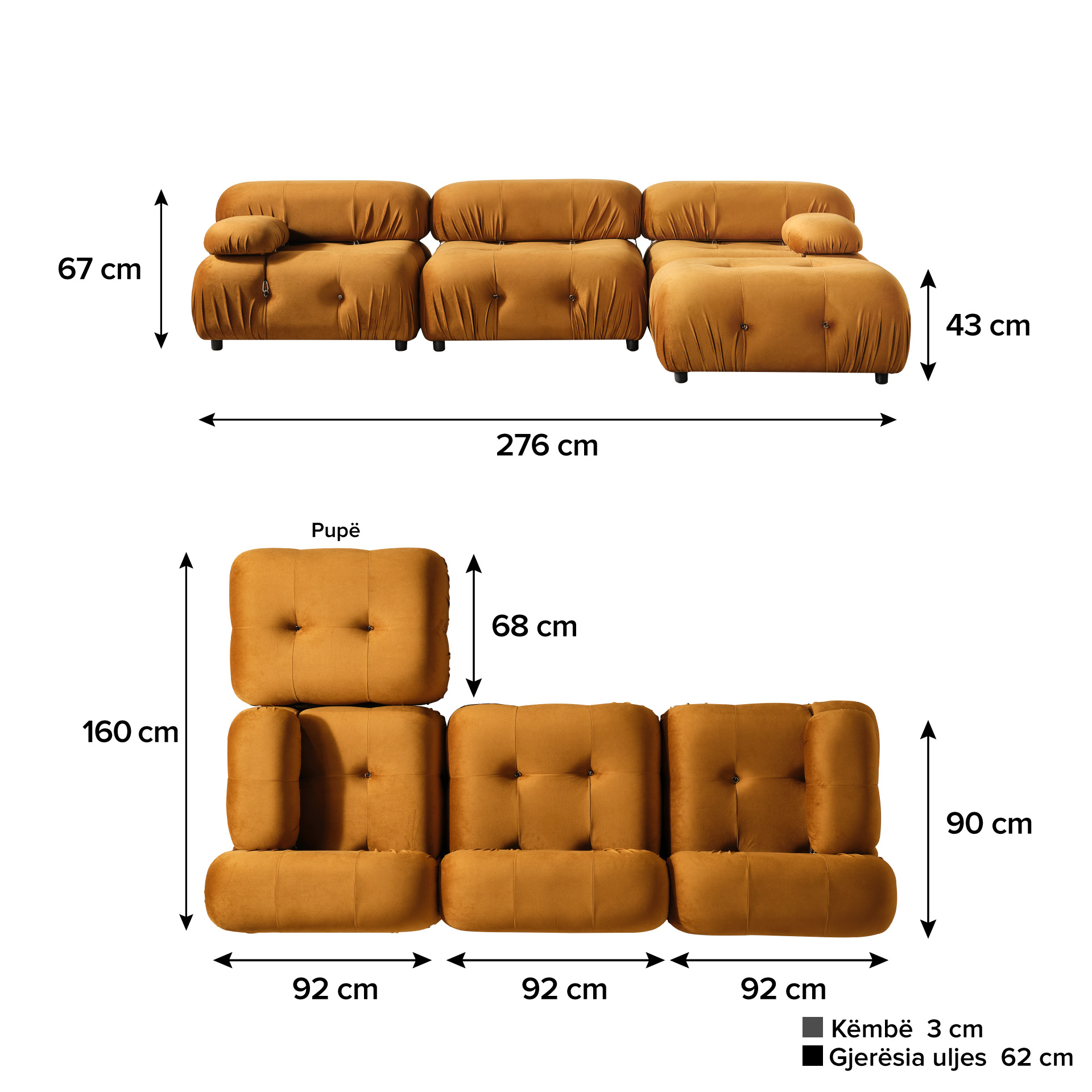 Set Modular Divan Tresh + Pupe CAMEL, Dark Orange – BestSeller